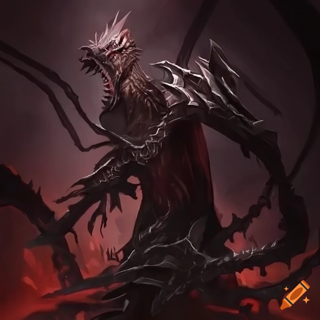 Daunting souls-like final boss: humanoid red-eyed monster with long ...