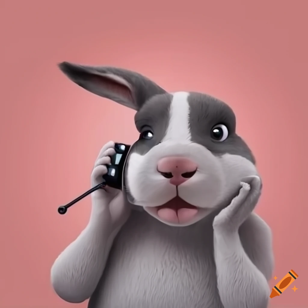 Rabbit talking on the phone in an animated scene on Craiyon