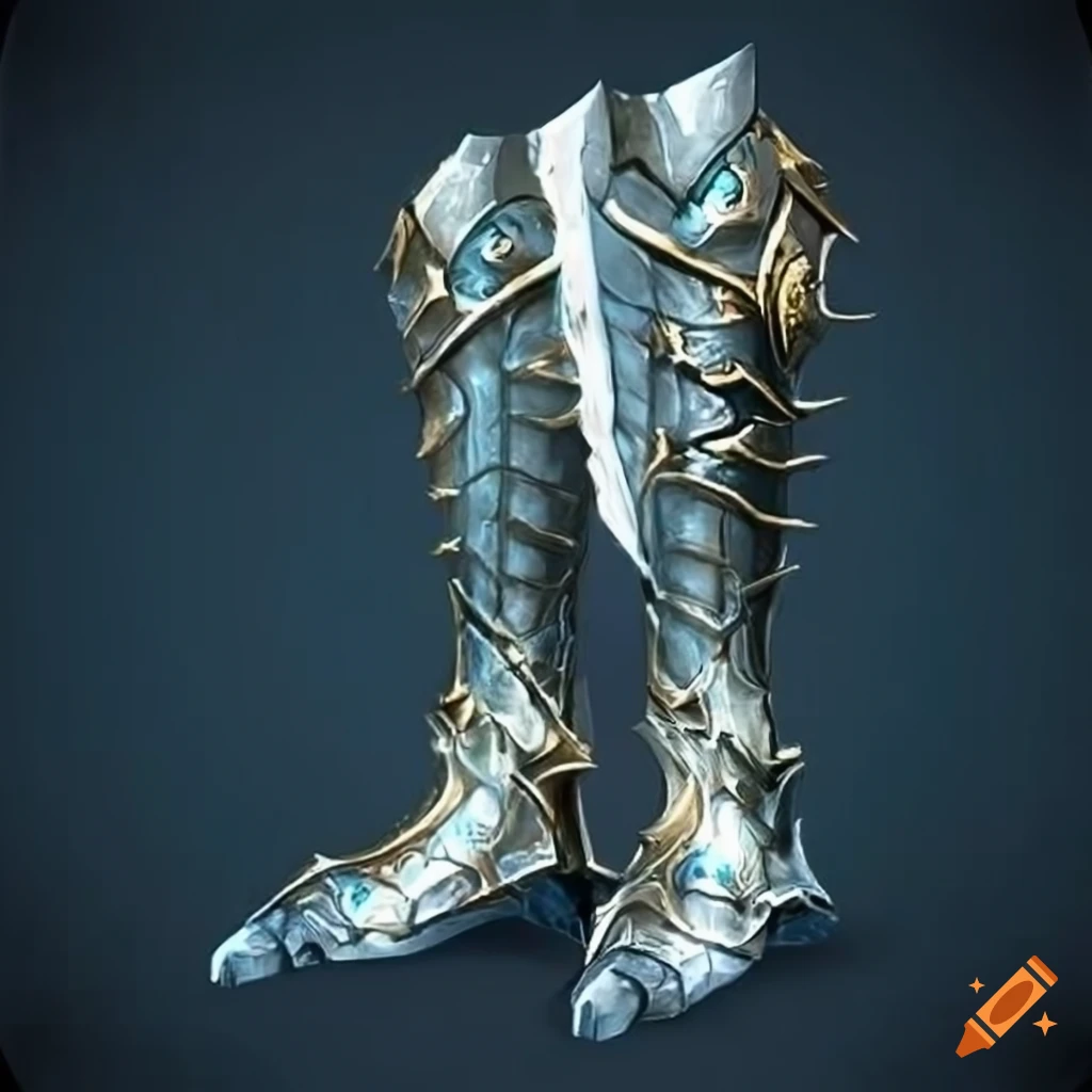 Adorned mithril plated knight boots for leg armor slot in fantasy rpg ...