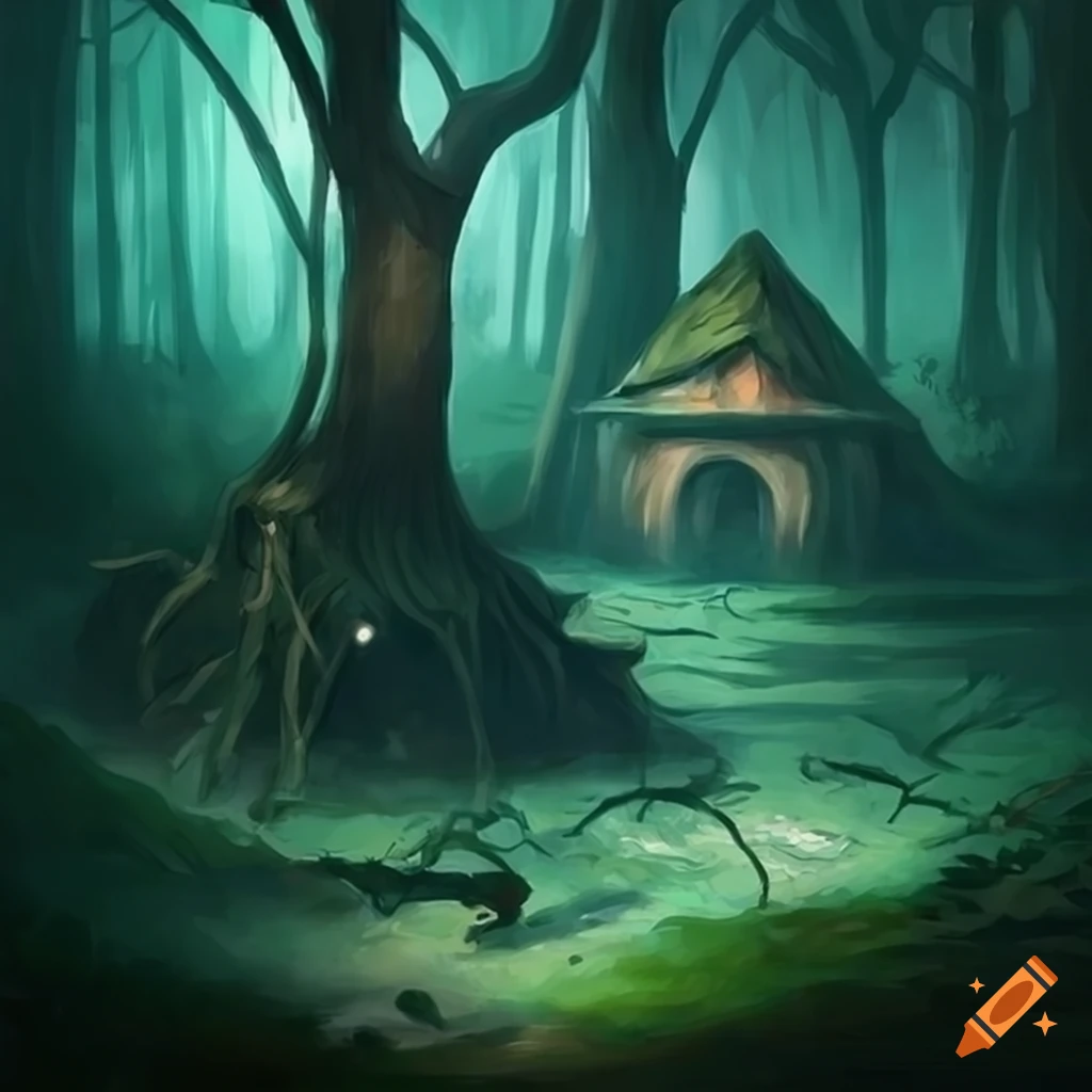 Pitfall trap in a magical forest in a fantasy setting on Craiyon