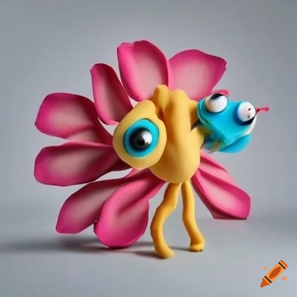 Flower petal-shaped creature with eyes made of plasticine material on ...