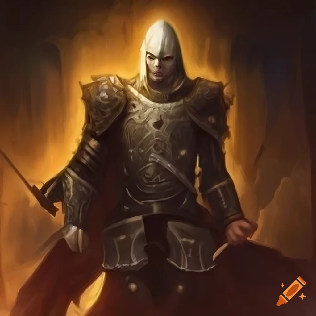 Fantasy soldier protected by aetherial divine light in the style of old ...