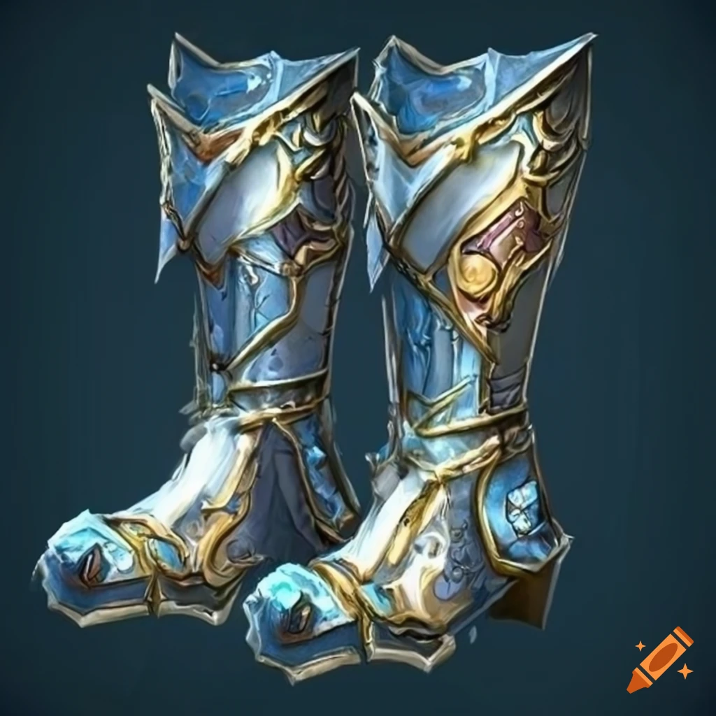 Adorned mithril plated knight boots with magic aura on Craiyon