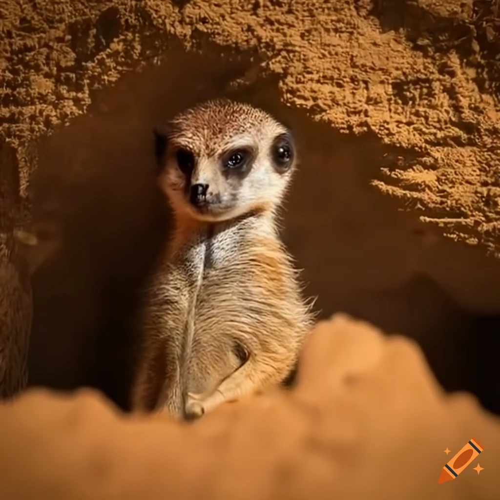 Curious meerkat peering from burrow entrance on Craiyon