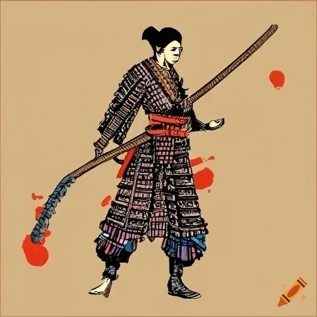 Samurai Miyamoto Musashi in ukiyo-e style with a post-apocalyptic twist ...