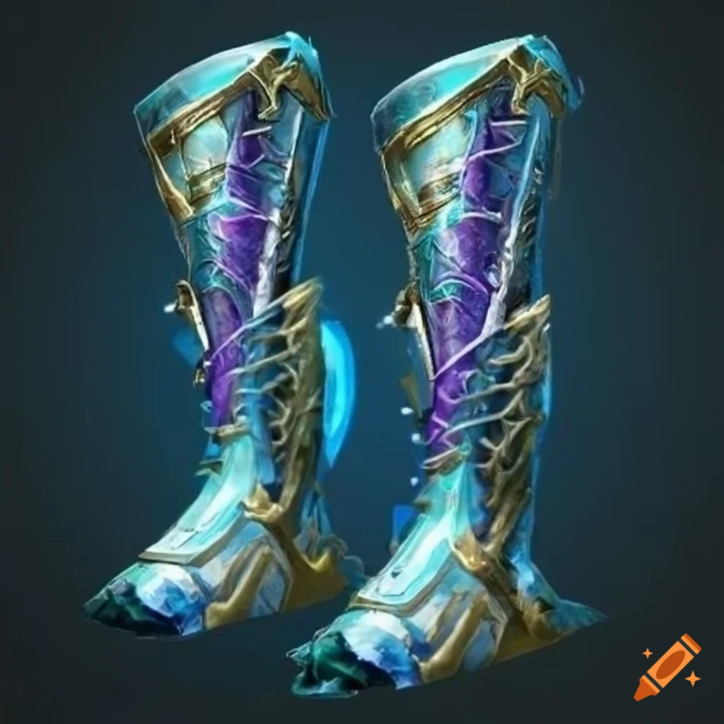 Adorned mithril plated elite champion knight boots with magic aura on ...