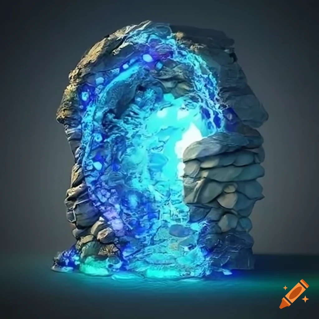 Floating stone archway with magical portal between worlds on Craiyon