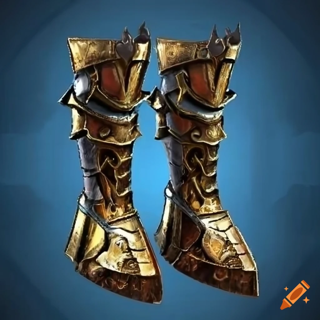 Pair of adorned mithril plated knight boots for rpg leg armor slot on ...