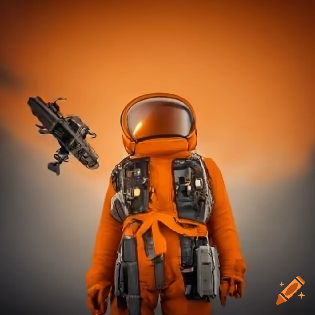 Vintage orange spaceship with lost astronauts in high-quality realistic hd on Craiyon