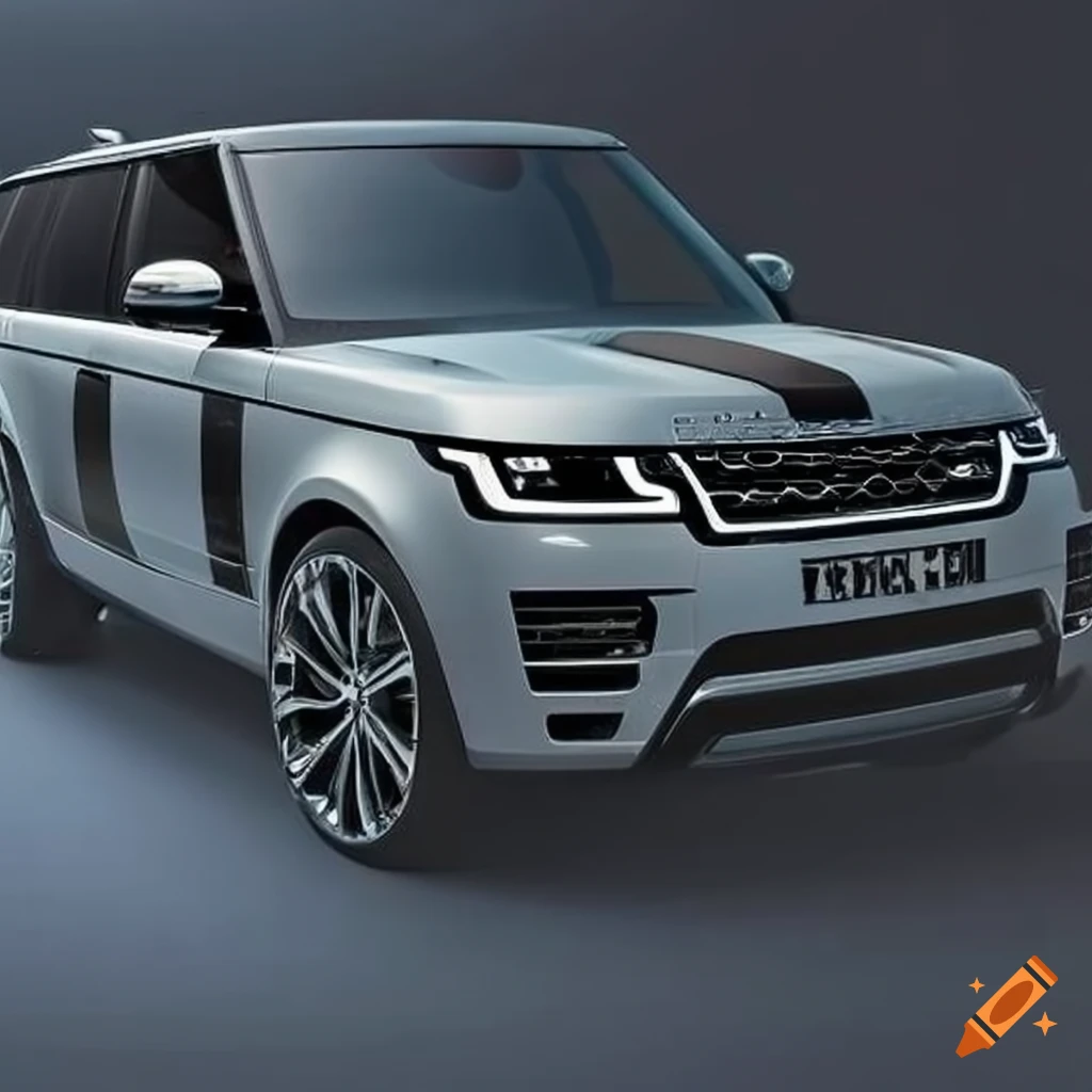 Detailed view of a gray Range Rover Autobiography with stripes on top ...