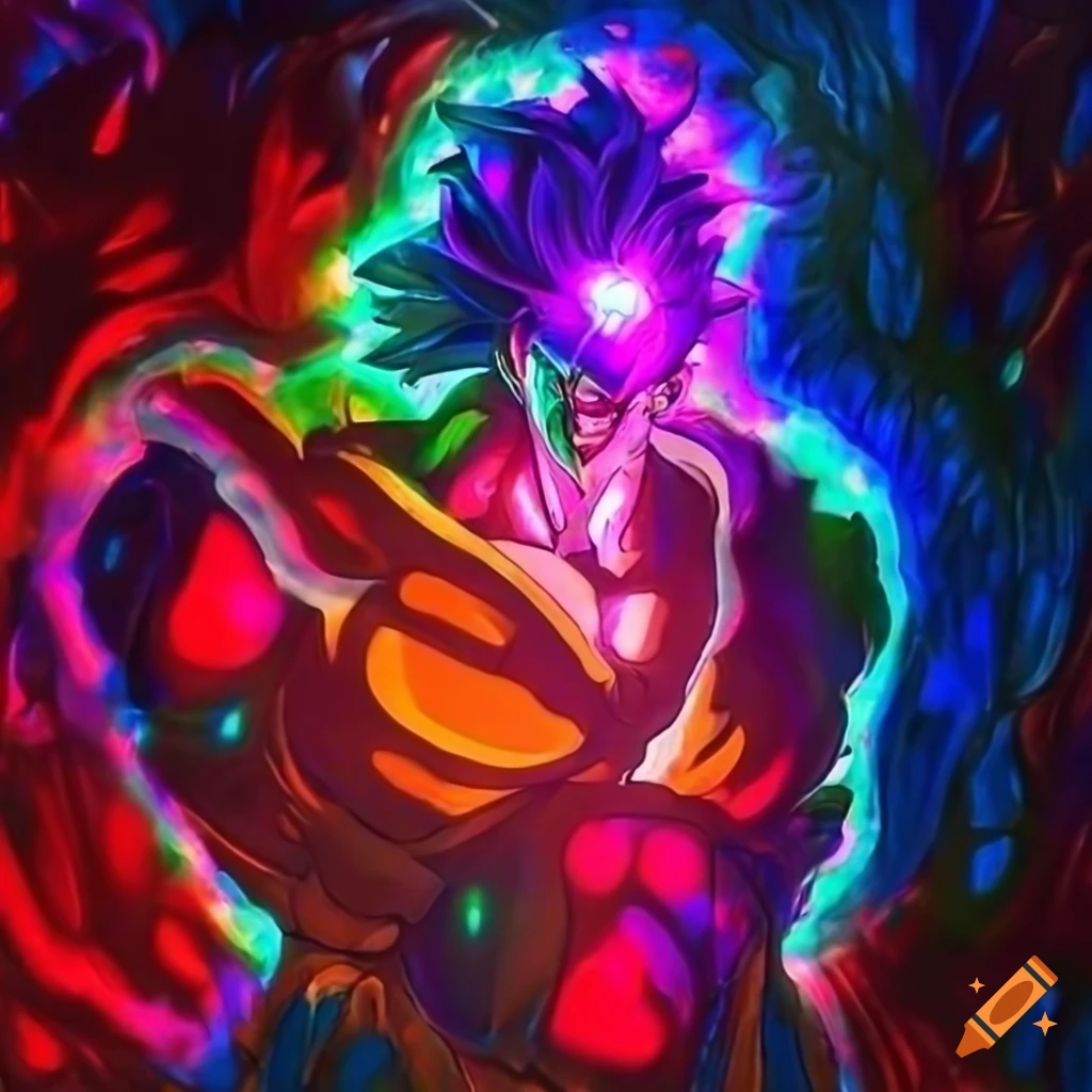 Hi-red neon stained glass abstract art of Broly on Craiyon
