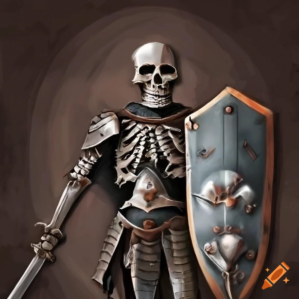 Skeleton knight in black armor holding a flaming sword on Craiyon
