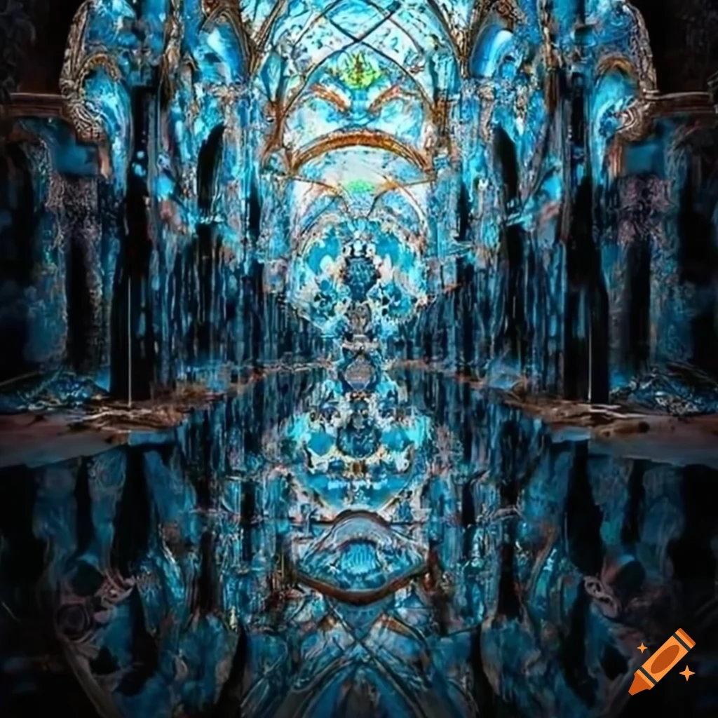 Hall of mirrors creating infinite landscape illusion on Craiyon