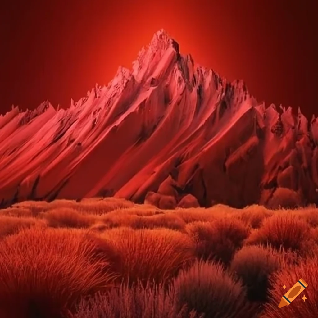 Red spiky sharp mountain landscape on Craiyon