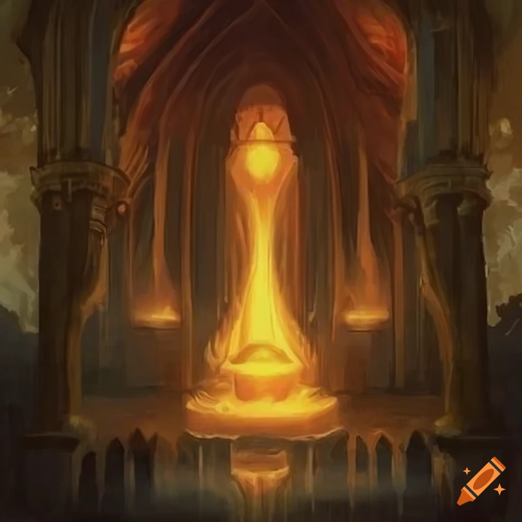 Fantasy treasury building in the heavens with an hourglass statue ...