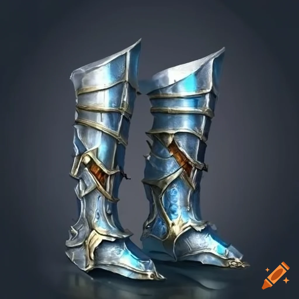 Adorned mithril plated knight boots for leg armor in a fantasy rpg game ...