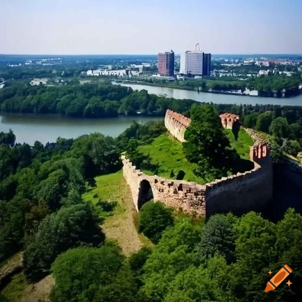 Kalemegdan fortress overlooking the confluence of Danube and Sava ...