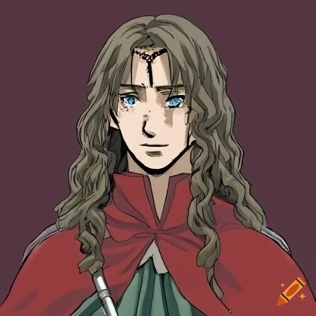 Elegant Dunlending warrior with long wavy hair and blue eyes on Craiyon