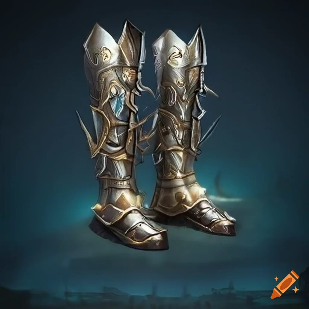 Adorned mithril plated knight boots for leg armor slot in rpg game on ...