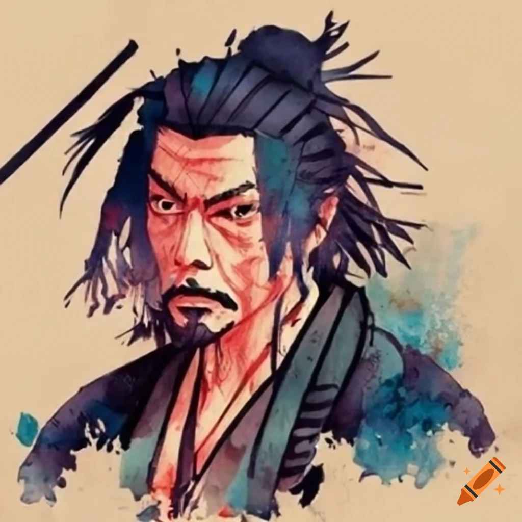Samurai Miyamoto Musashi in ukiyo-e style with a post-apocalyptic twist ...