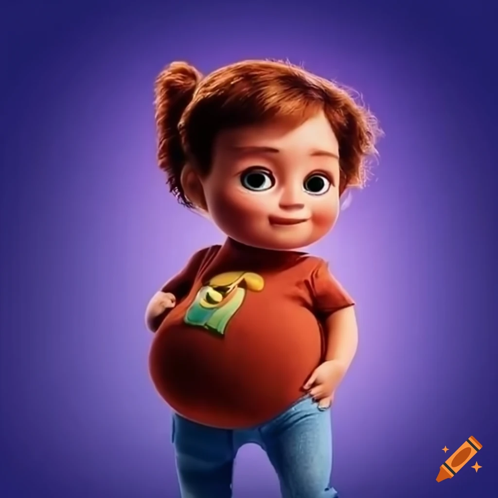 Pixar movie character depicting a pregnant toddler on Craiyon