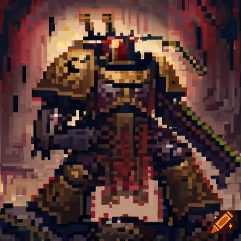 Pixel art of Warhammer 40K chaos marine characters in action on Craiyon