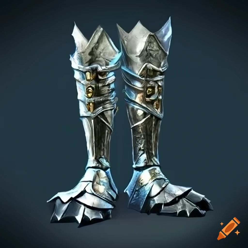 Pair of adorned mithril plated knight boots for rpg leg armor slot on ...