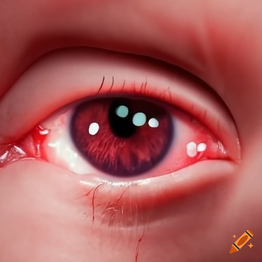 Close-up of person with conjunctivitis and red eye on Craiyon