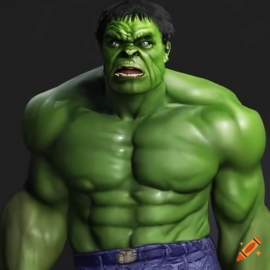 Muscular Hulk depicted as a goofy gangster sitting on a toilet on Craiyon