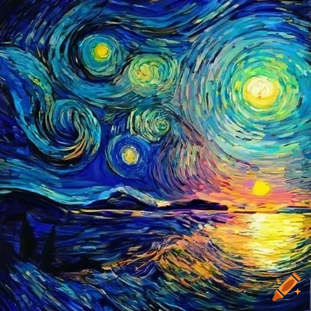 Abstract van gogh style surrealism with sun, sky, clouds, and diamonds ...