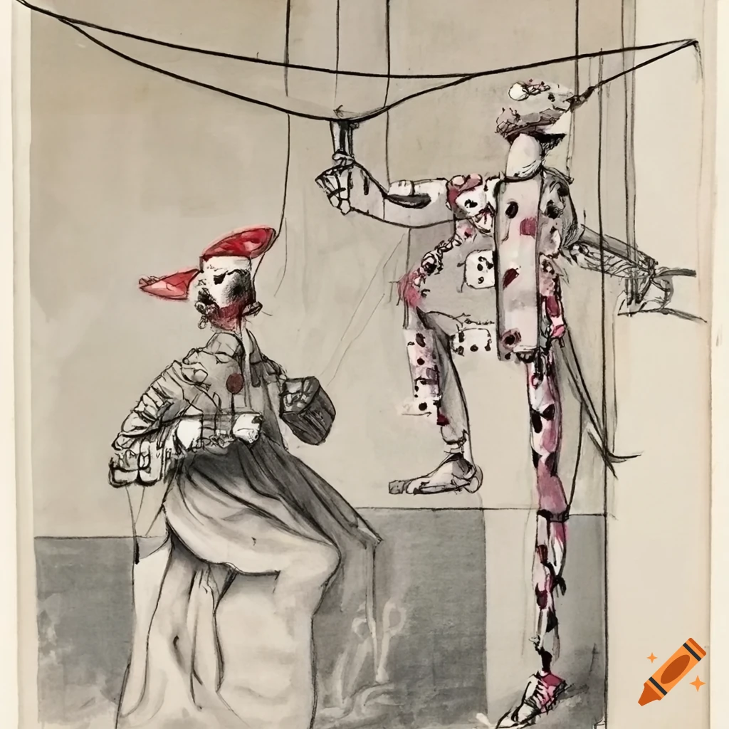 Whimsical magazine cover illustration with a marionette puppeteer in a ...