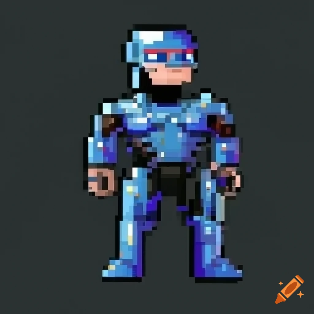 Pixel art of Robocop in a simple 2D style on Craiyon