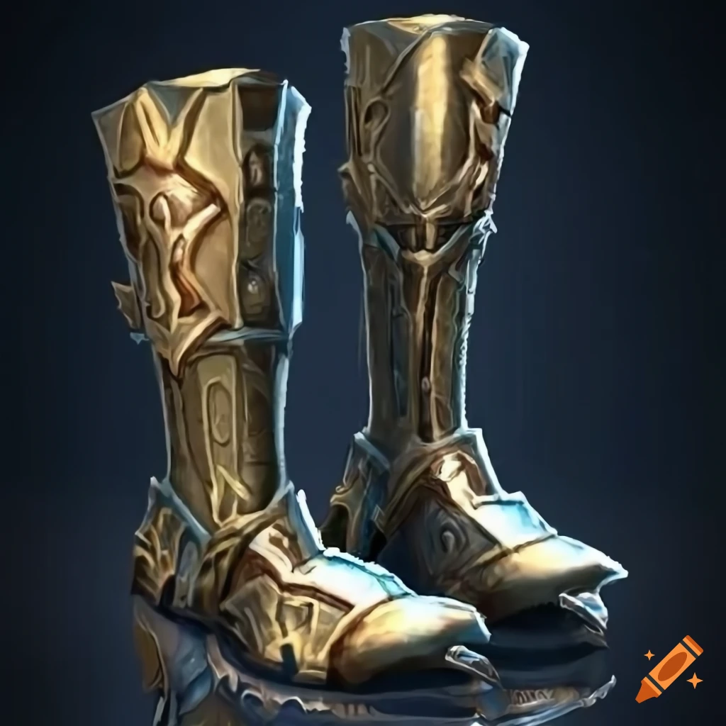 Mithril plated knight boots with a magical aura in fantasy design on ...