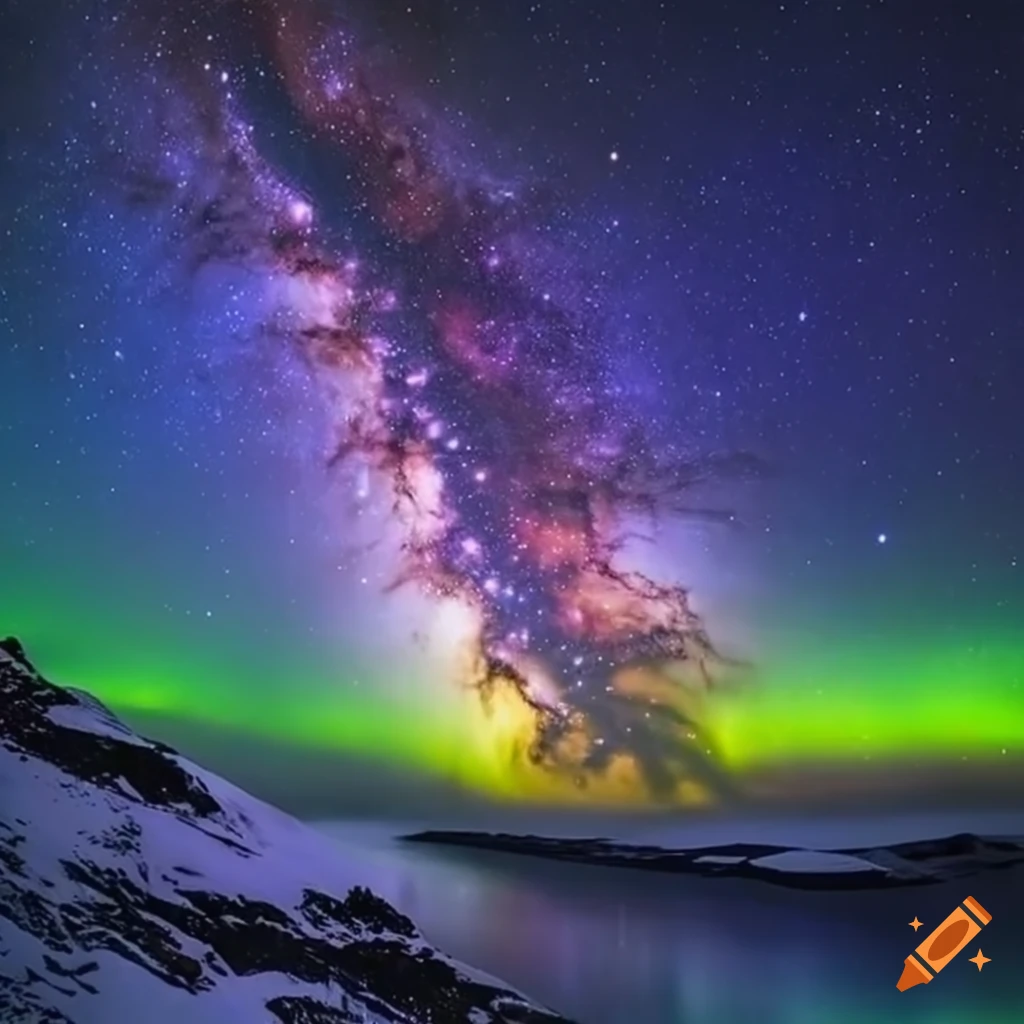 Galaxy filled with vibrant northern lights in a breathtaking view on Craiyon