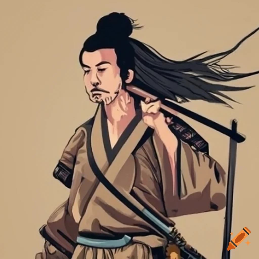 Samurai Miyamoto Musashi in ukiyo-e style with a post-apocalyptic twist ...