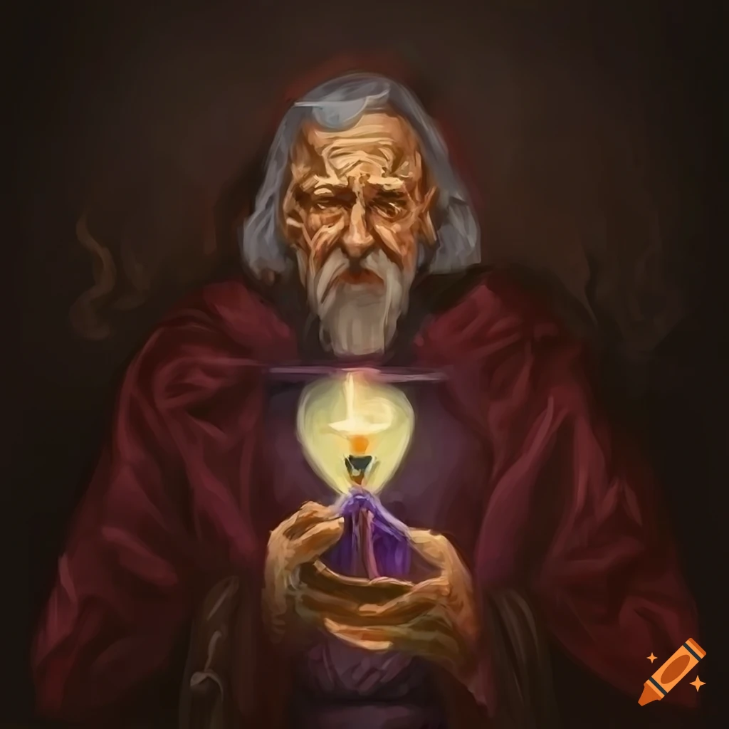 Elderly priest of the god of time and magic with an hourglass pendant ...