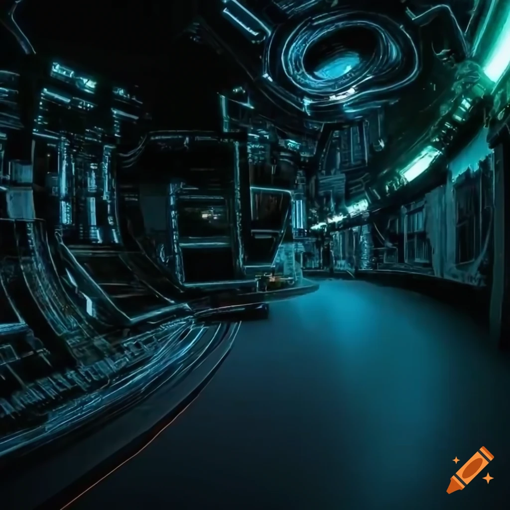 Futuristic alien facility in cinematic Borg-style with ultra-wide angle ...