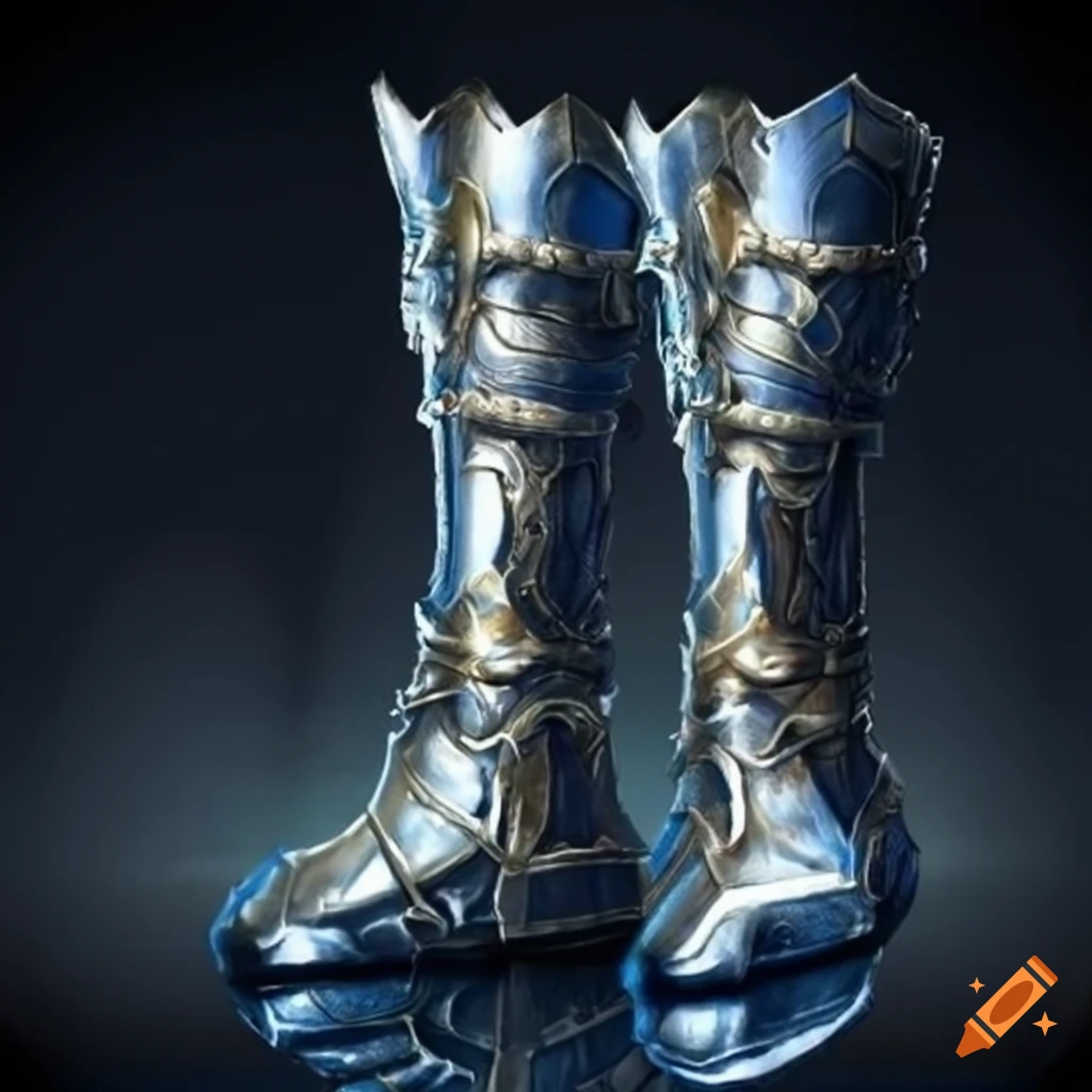 Adorned mithril plated knight boots with magic aura, ideal for rpg game ...