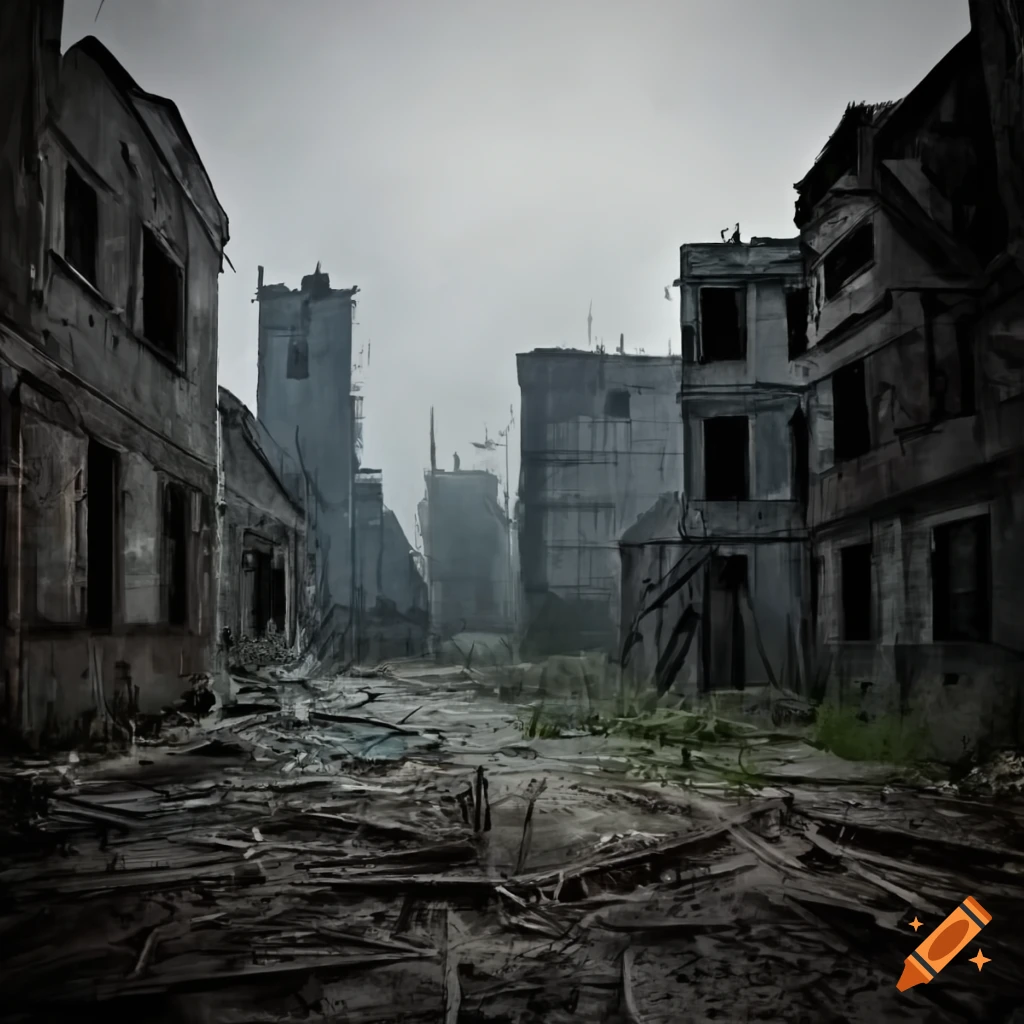 Desolate City Landscape Apocalyptic View Of A Desolate, Abandoned City