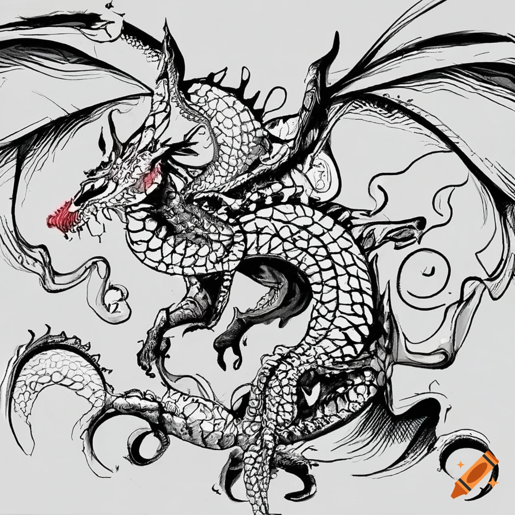 Ink painting of a dragon on Craiyon