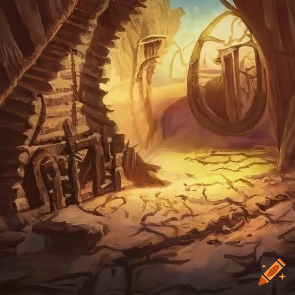 Fantasy trap pit in the ground in the style of old MTG art on Craiyon