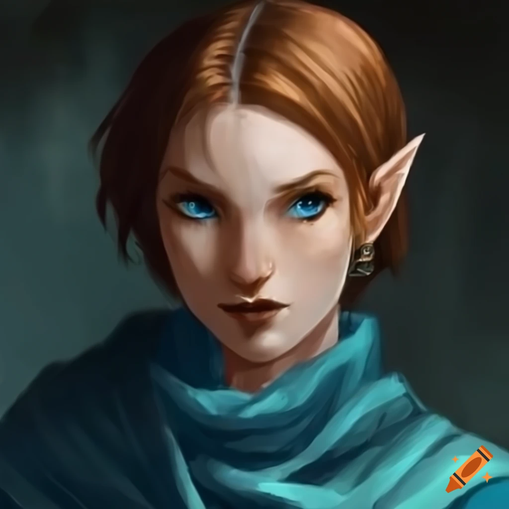 Female half elf bard with blue robes playing the lute on Craiyon