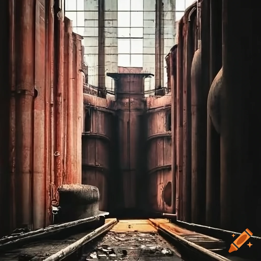 Interior of a 1930 factory with concrete pipes and furnaces by otto dix ...