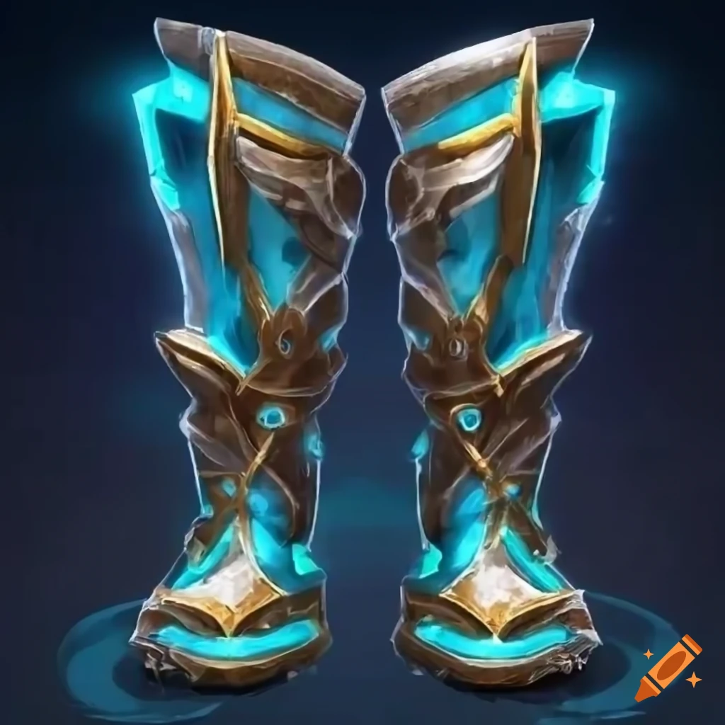 Adorned mithril plated elite champion knight boots with magic aura on ...
