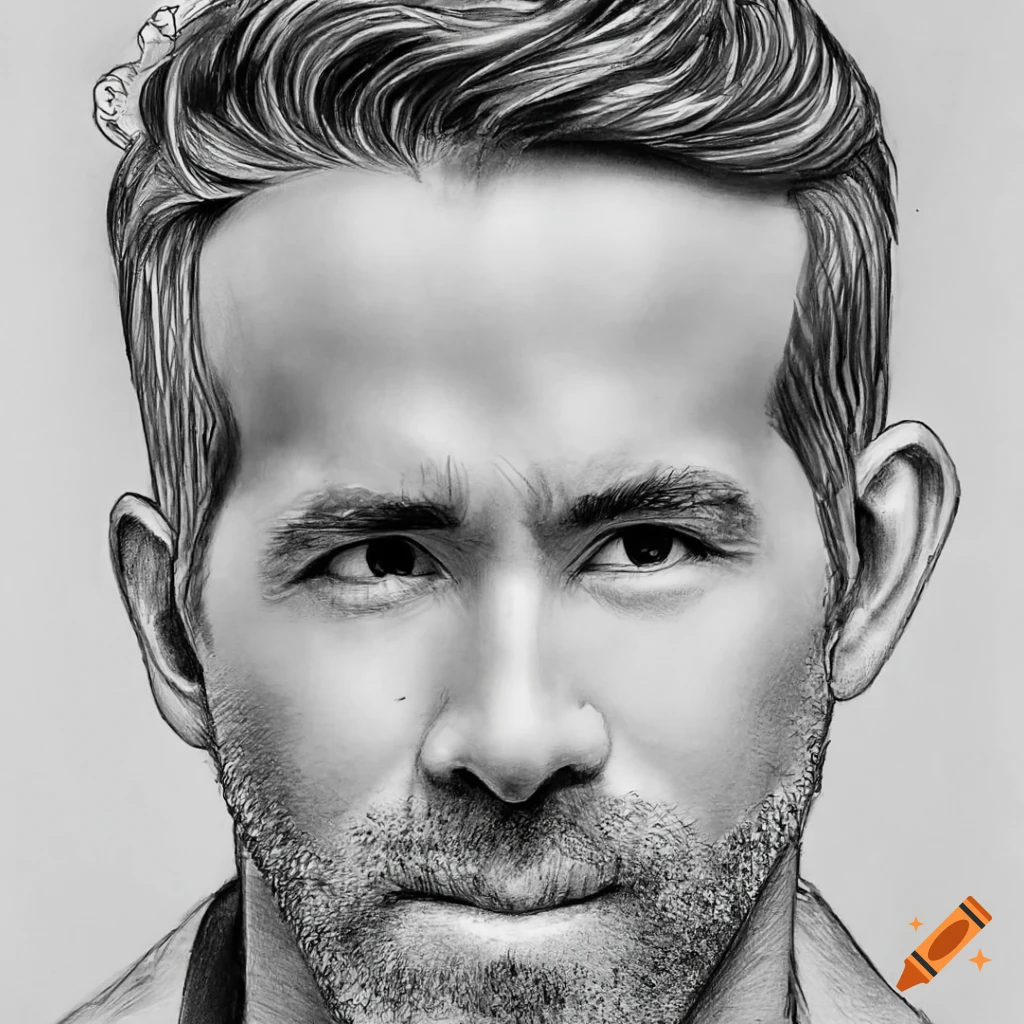 Hand drawing of Ryan Reynolds with expressive details and shading on ...