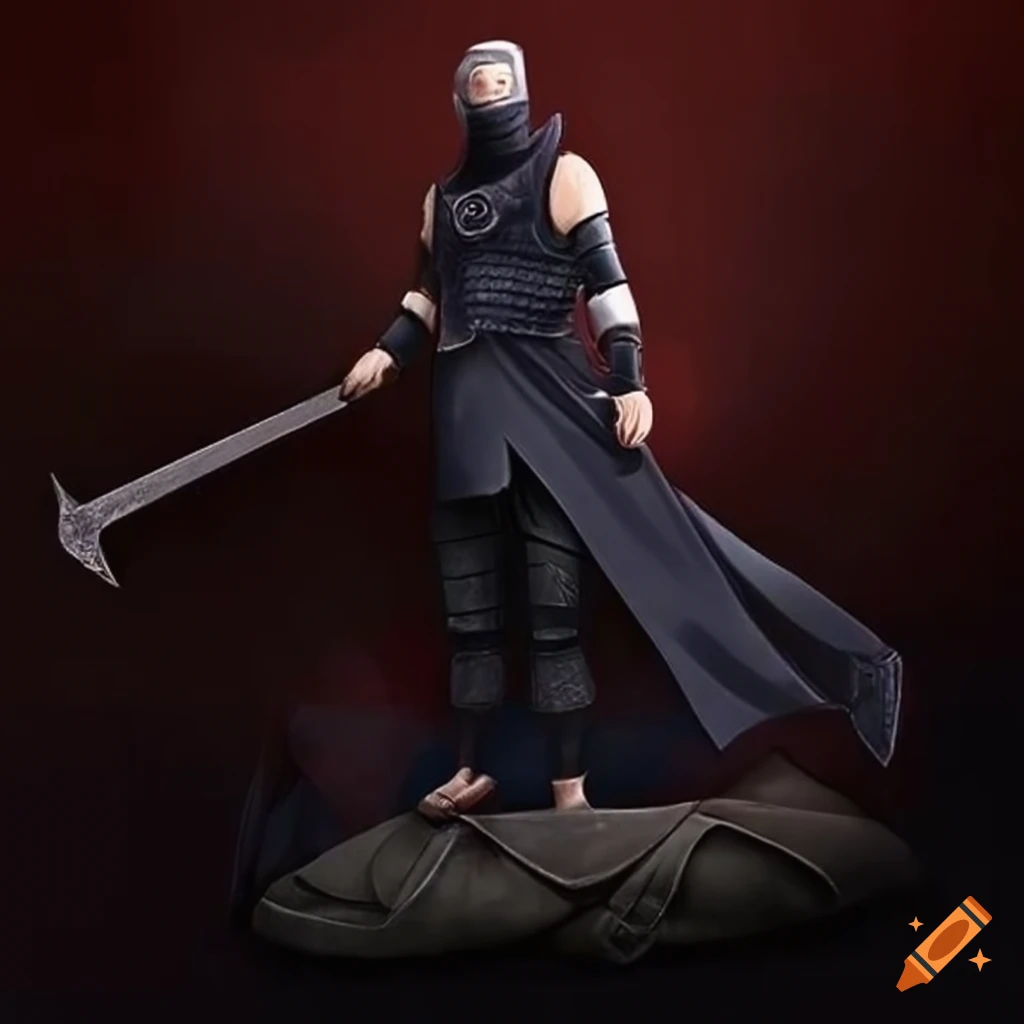 Geralt de Rivia and Itachi Uchiha Anbu fusion dressed as templar knight with buster sword on Craiyon