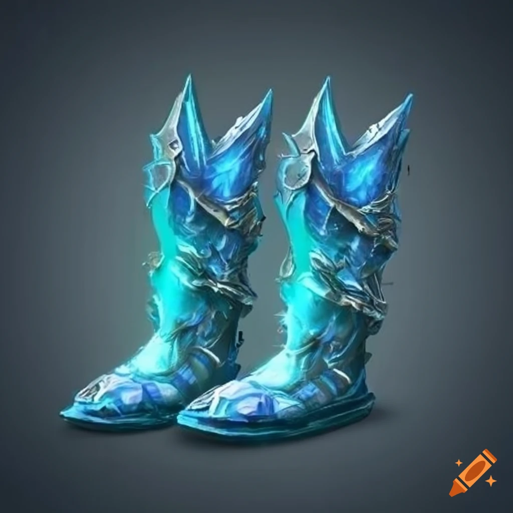 Adorned mithril plated elite champion knight boots with a magic aura on ...