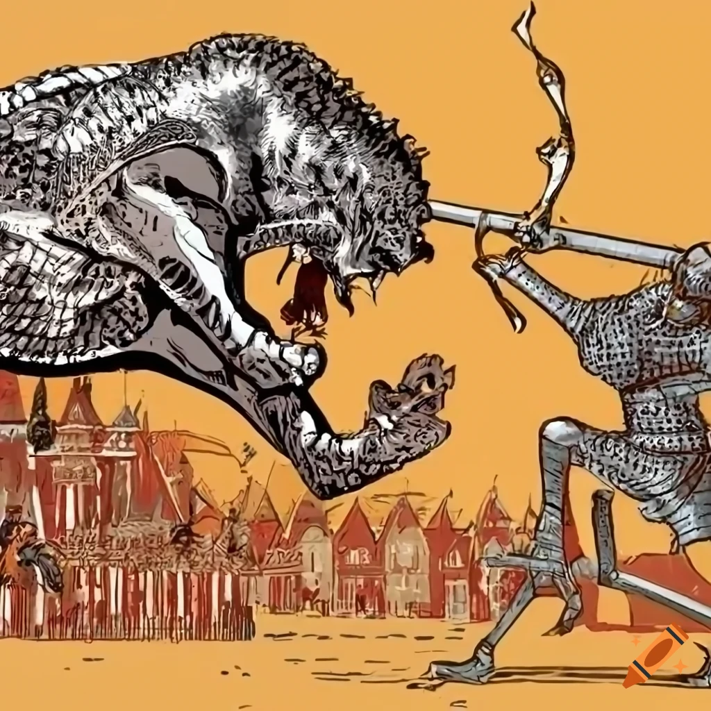 Medieval-style scene with a panther attacking an elk, portraying ...