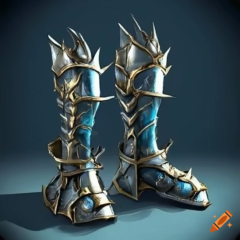 Adorned mithril plated knight boots for rpg inventory leg armor slot ...
