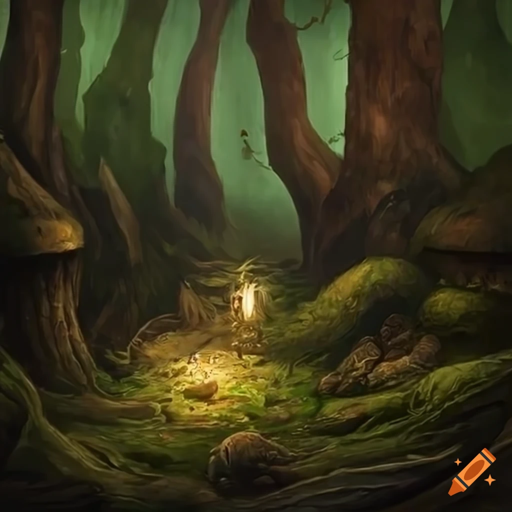 Pitfall trap in a magical forest in a fantasy setting on Craiyon